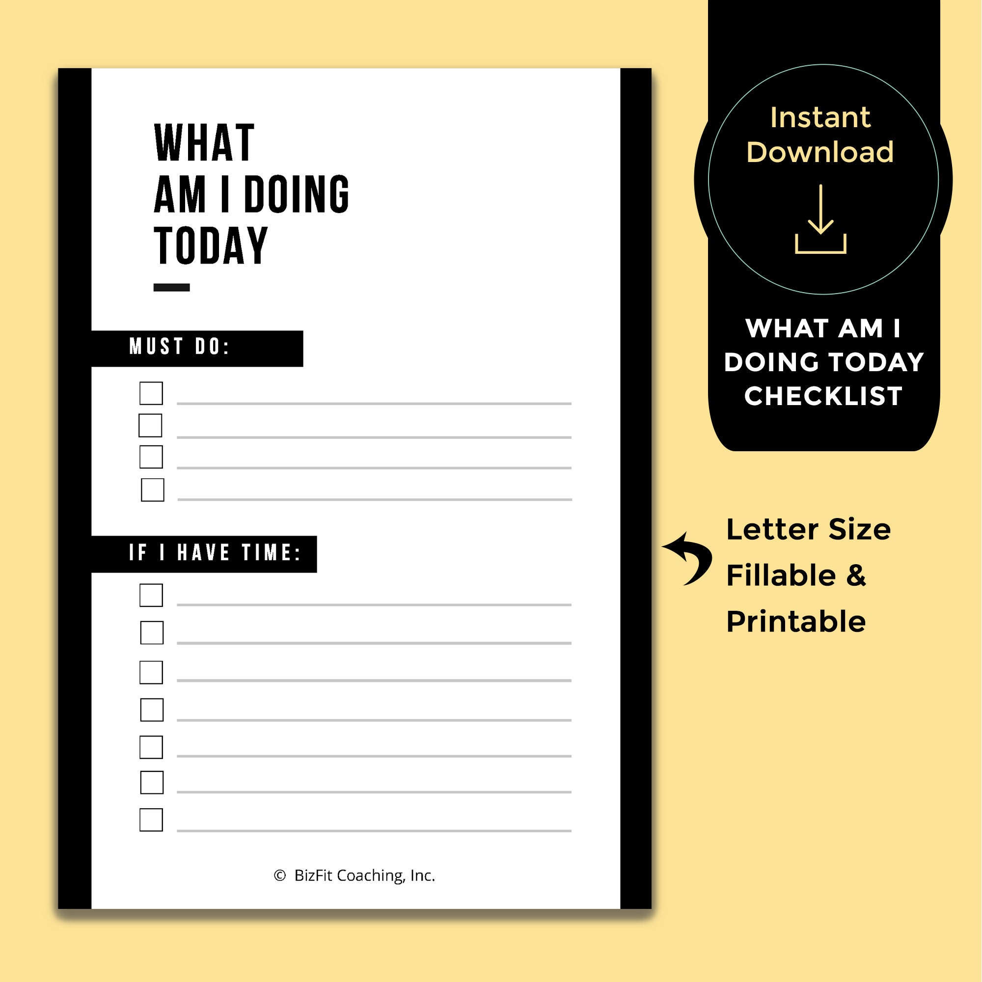 What Am I Doing Today Daily Checklist, Daily Planner Sheet, Fillable ...