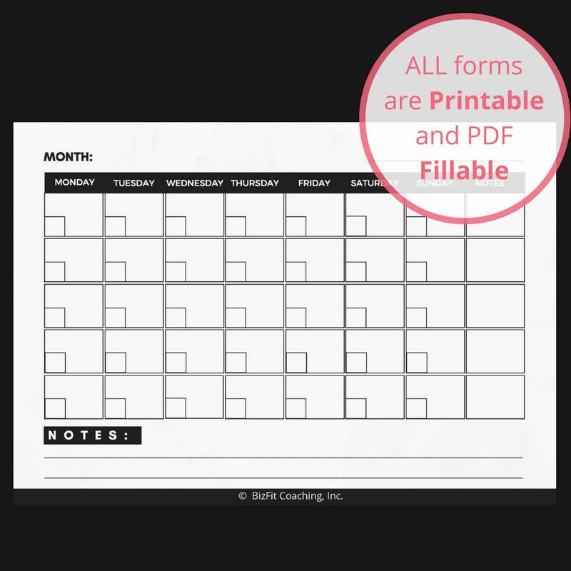 3 Monthly Calendar Templates Fillable & Printable Black n | Etsy