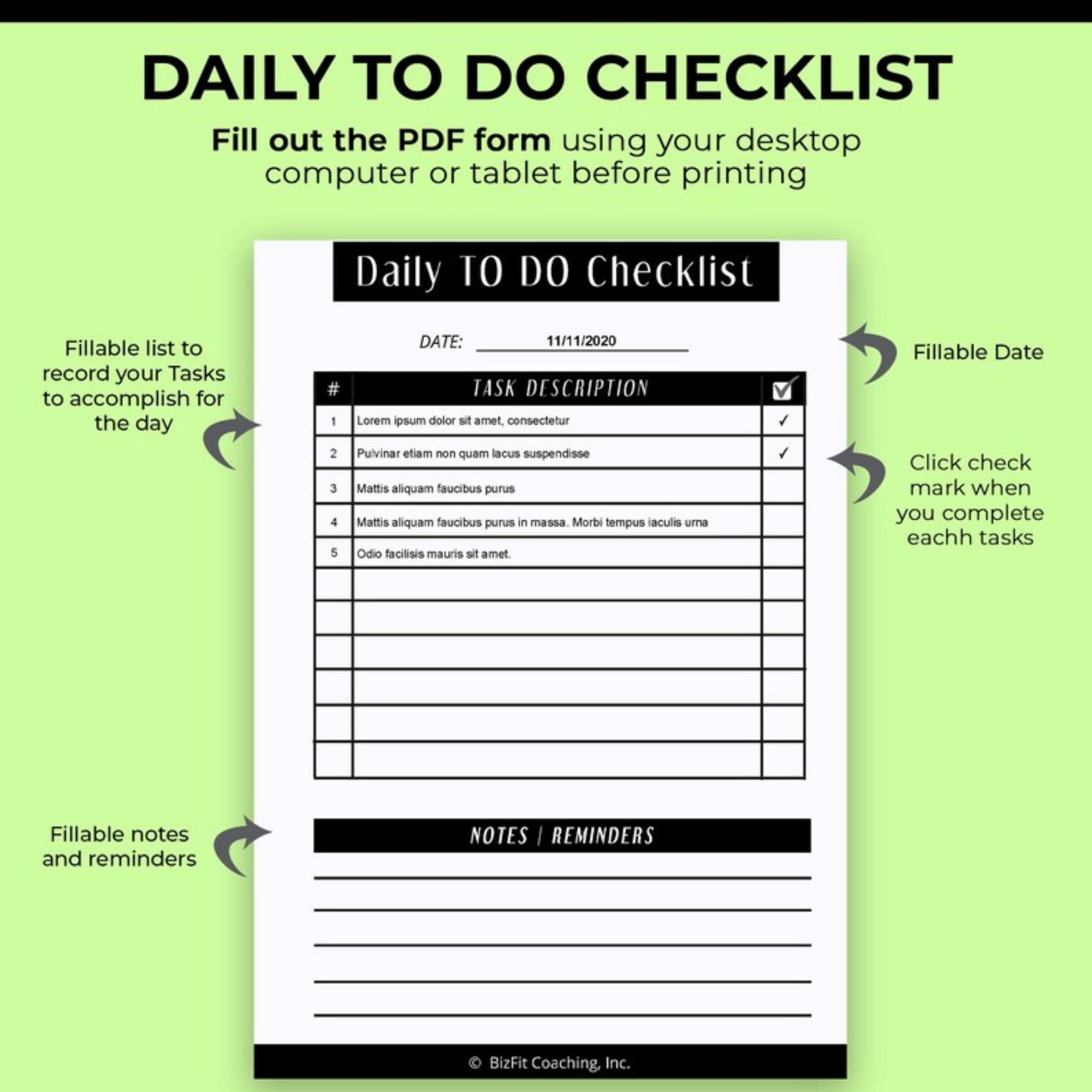Minimalist Daily to Do Checklist Printable, Simple Black Tasks List ...