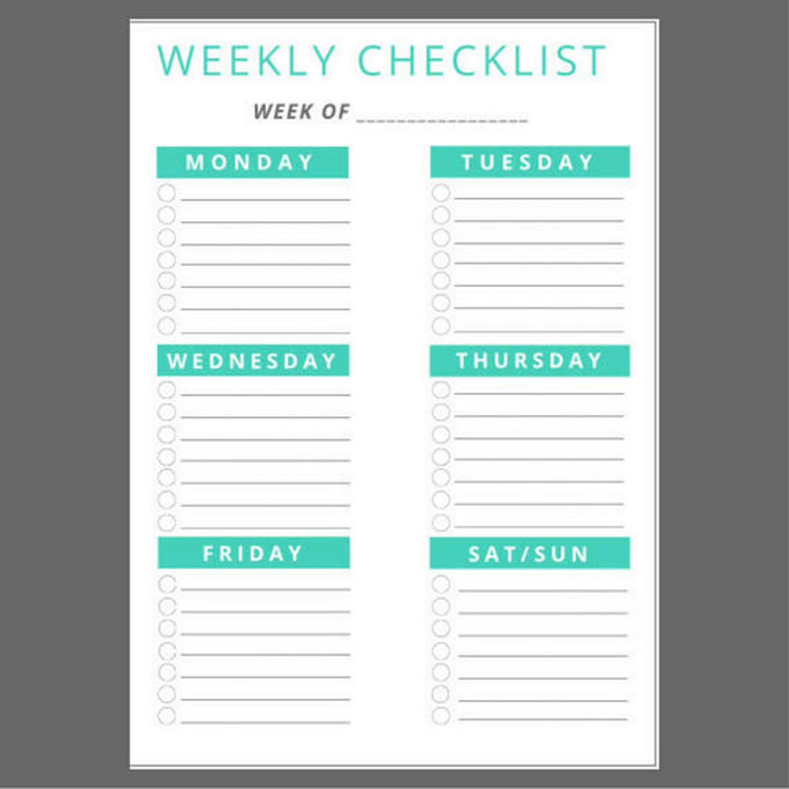 Weekly Checklist Fillable & Printable TEAL N White Check List With ...
