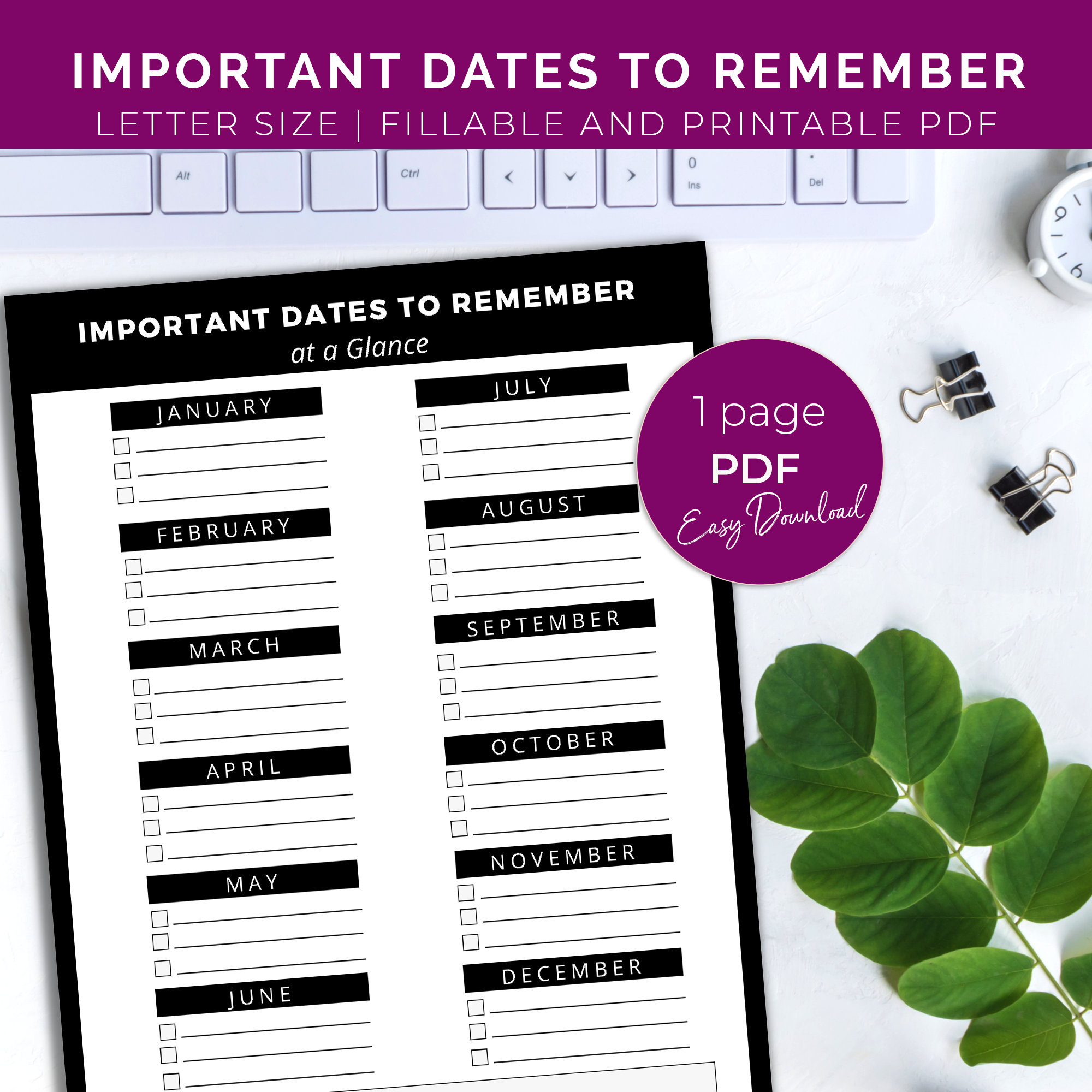 Important Dates To Remember Printable