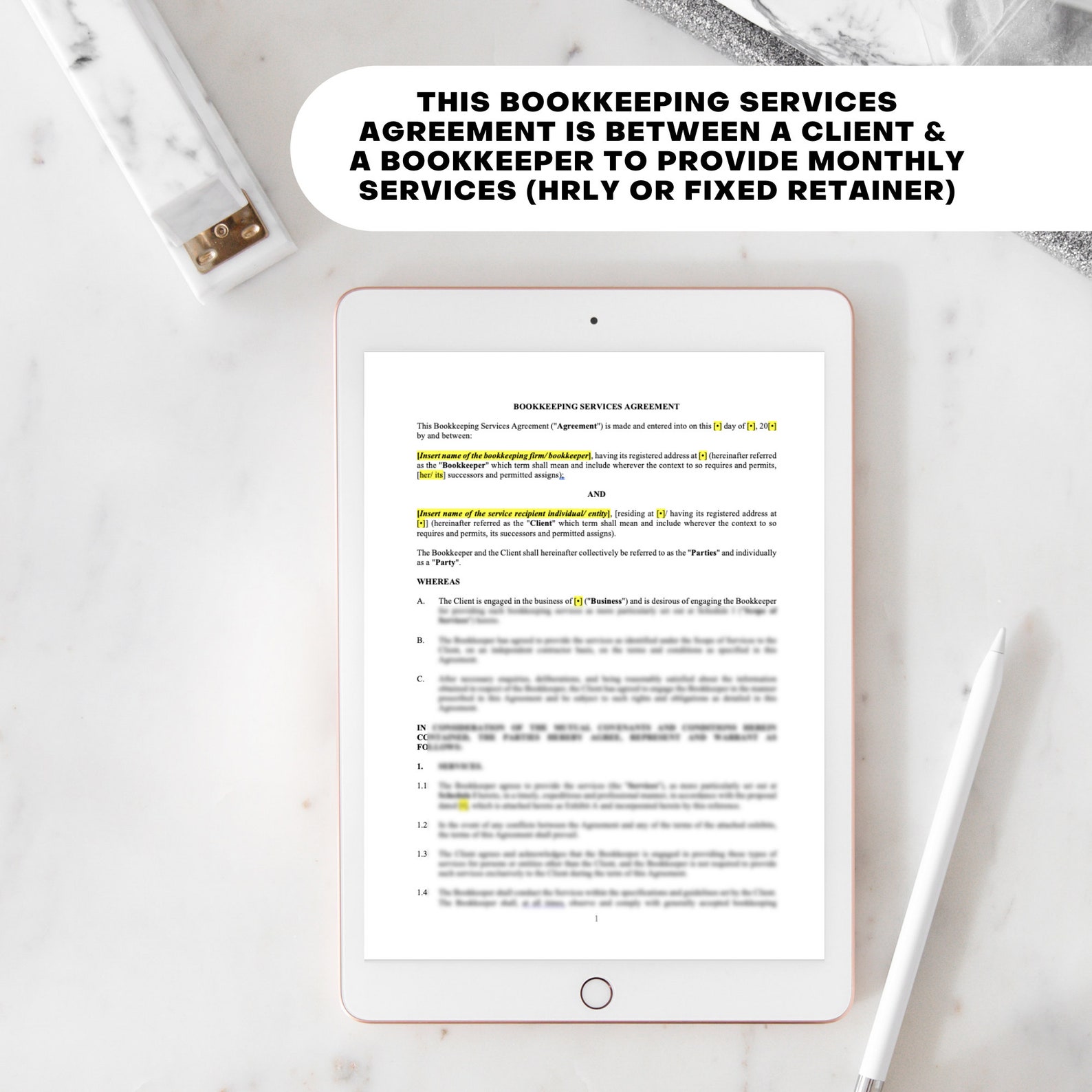 Bookkeeping Service Agreement, Contract for Bookkeeper, Scope of ...