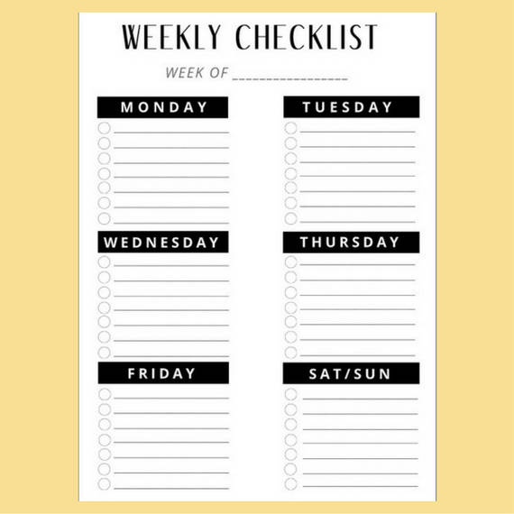 Digital Weekly Checklist Fillable & Printable Black N White Check List ...