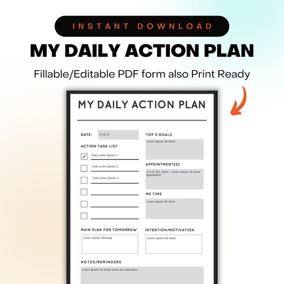 My Daily Action Plan Minimalist Black & White Instant - Etsy