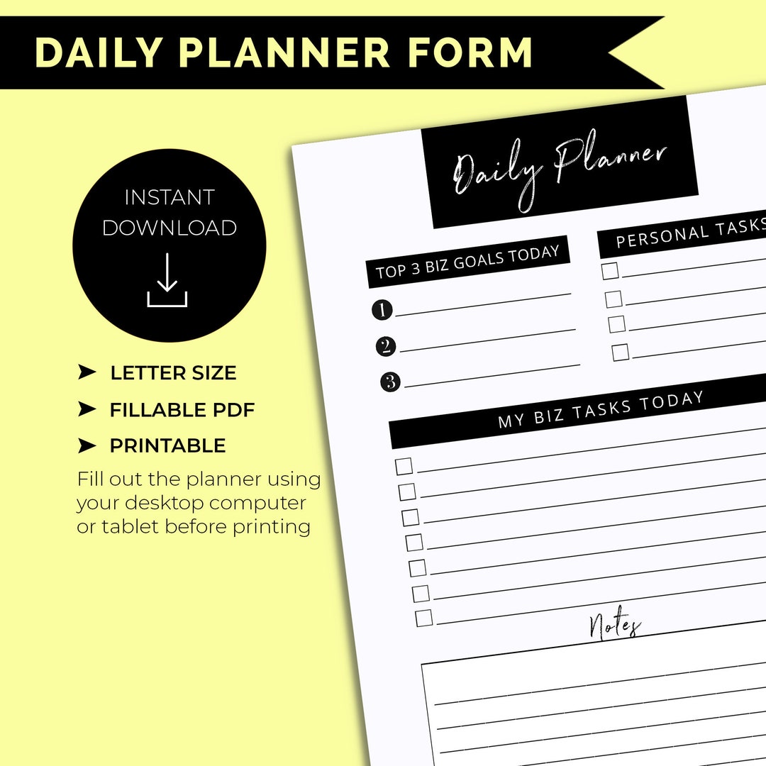 Daily Planner Daily Plan of Action Business Daily (Instant Download) - Etsy