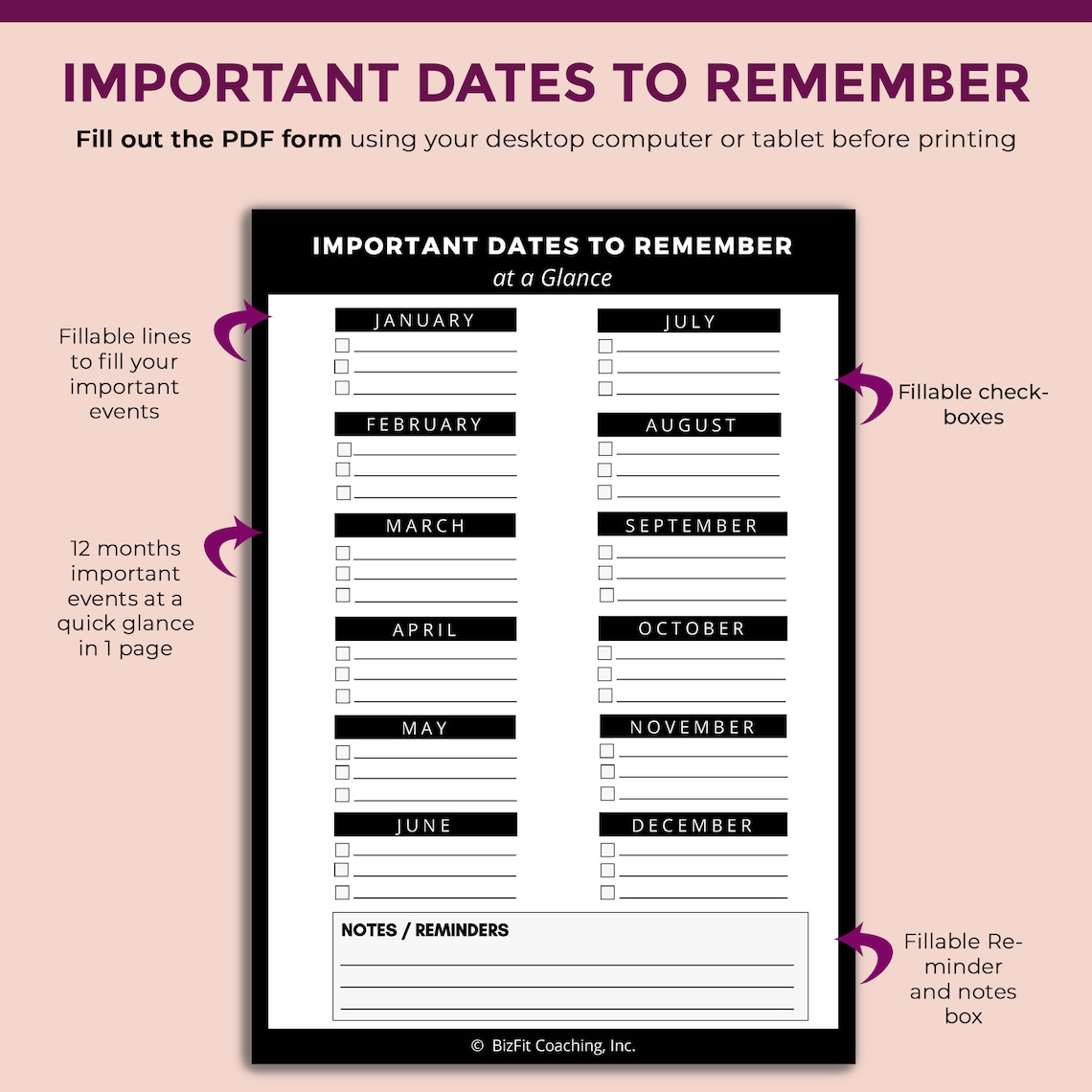 Important Dates To Remember Calendar Important Event Calendar | Etsy