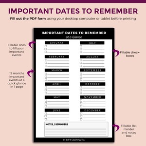 Important Dates To Remember Calendar Important Event Calendar | Etsy