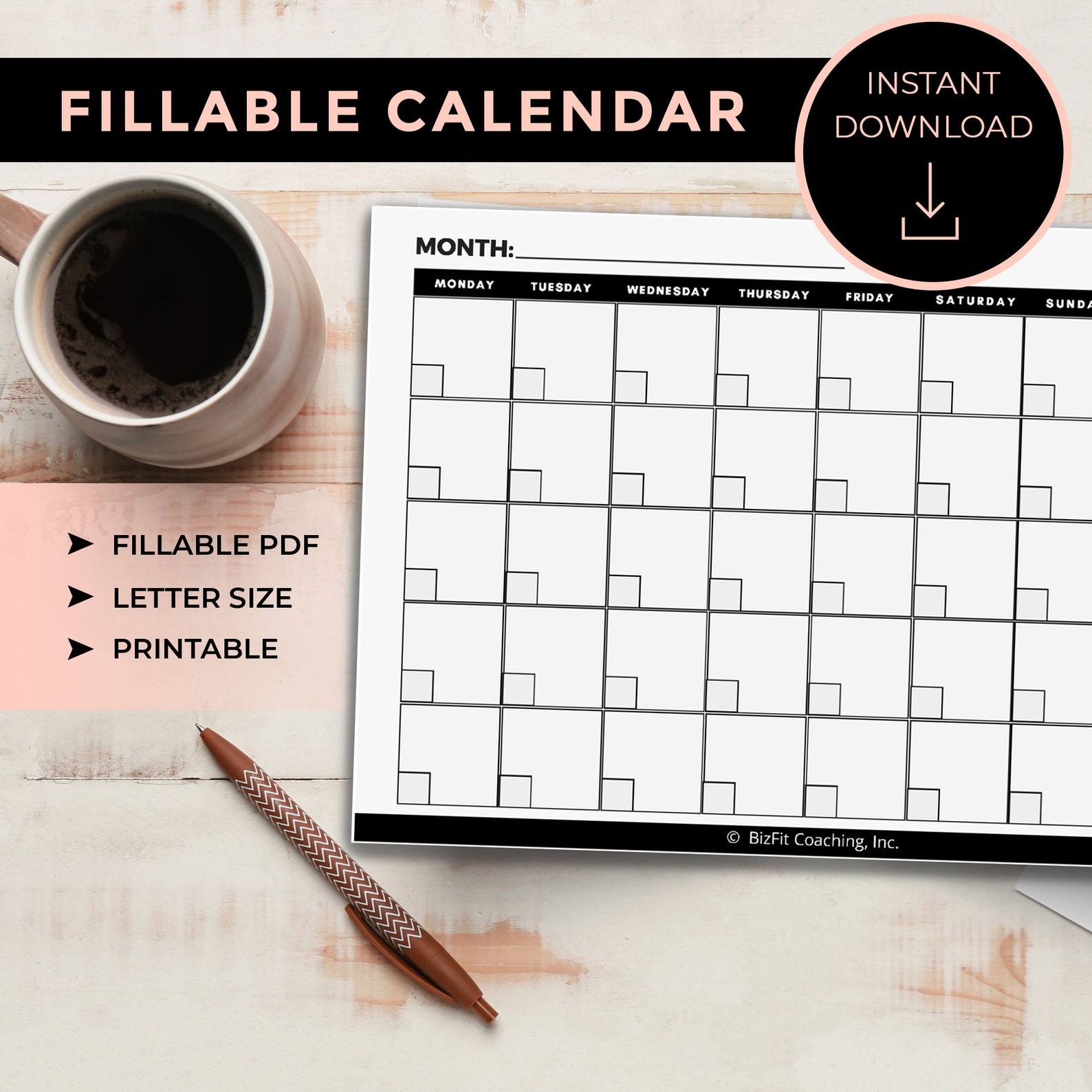 Fillable 30 to 31 Days Calendar Monthly Planner Editable and - Etsy UK