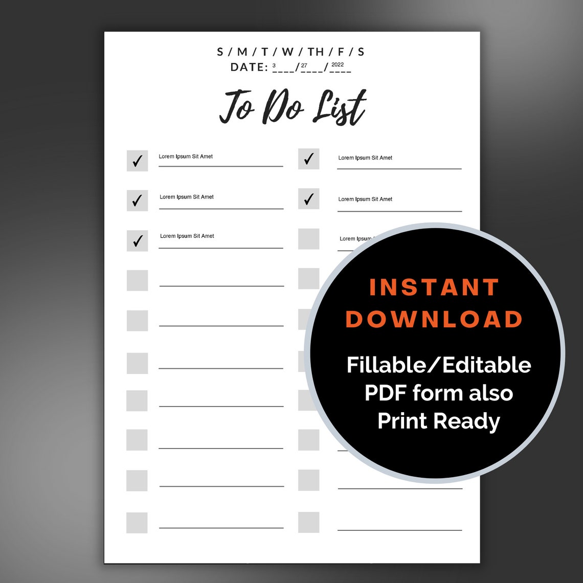 To Do Checklist List Daily to Do List Fillable Editable PDF Printable ...