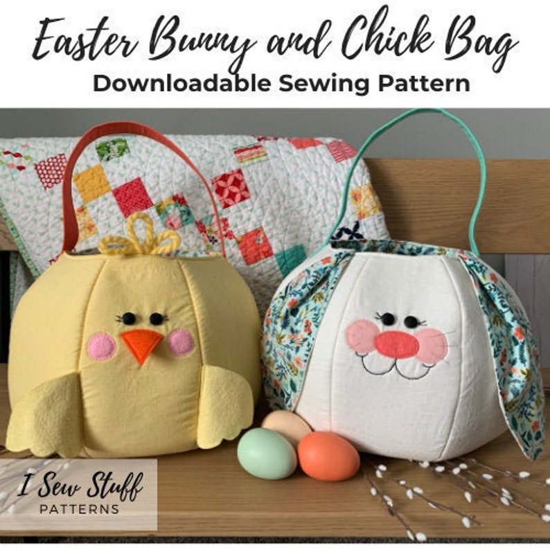 Printable SEWING PATTERN Easter Bunny and Chick Bag Bucket PDF Digital ...