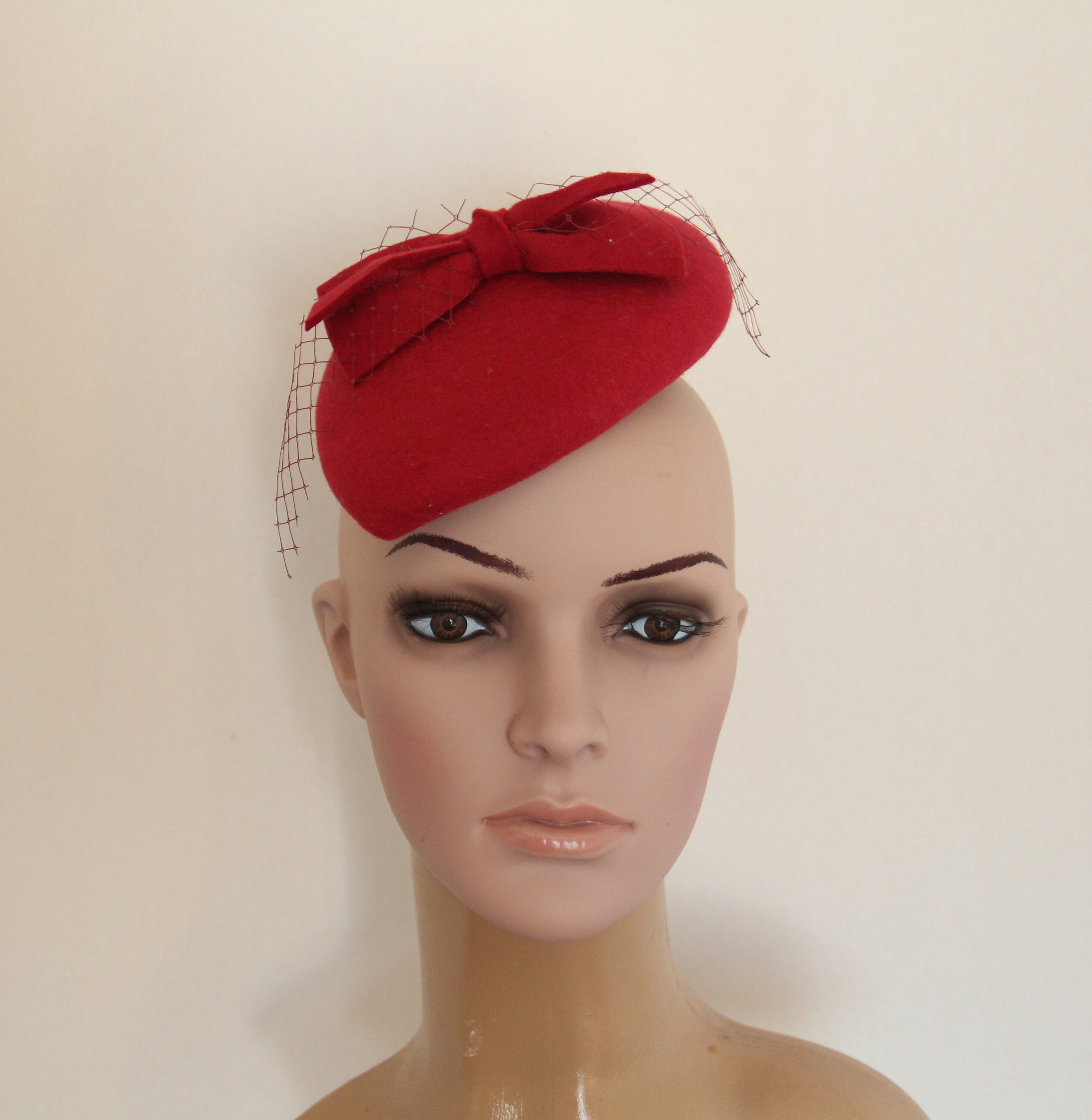 Red Pillbox, Merino Wool Fascinator Hat Red Bow Hat, Red Pillbox Hat ...