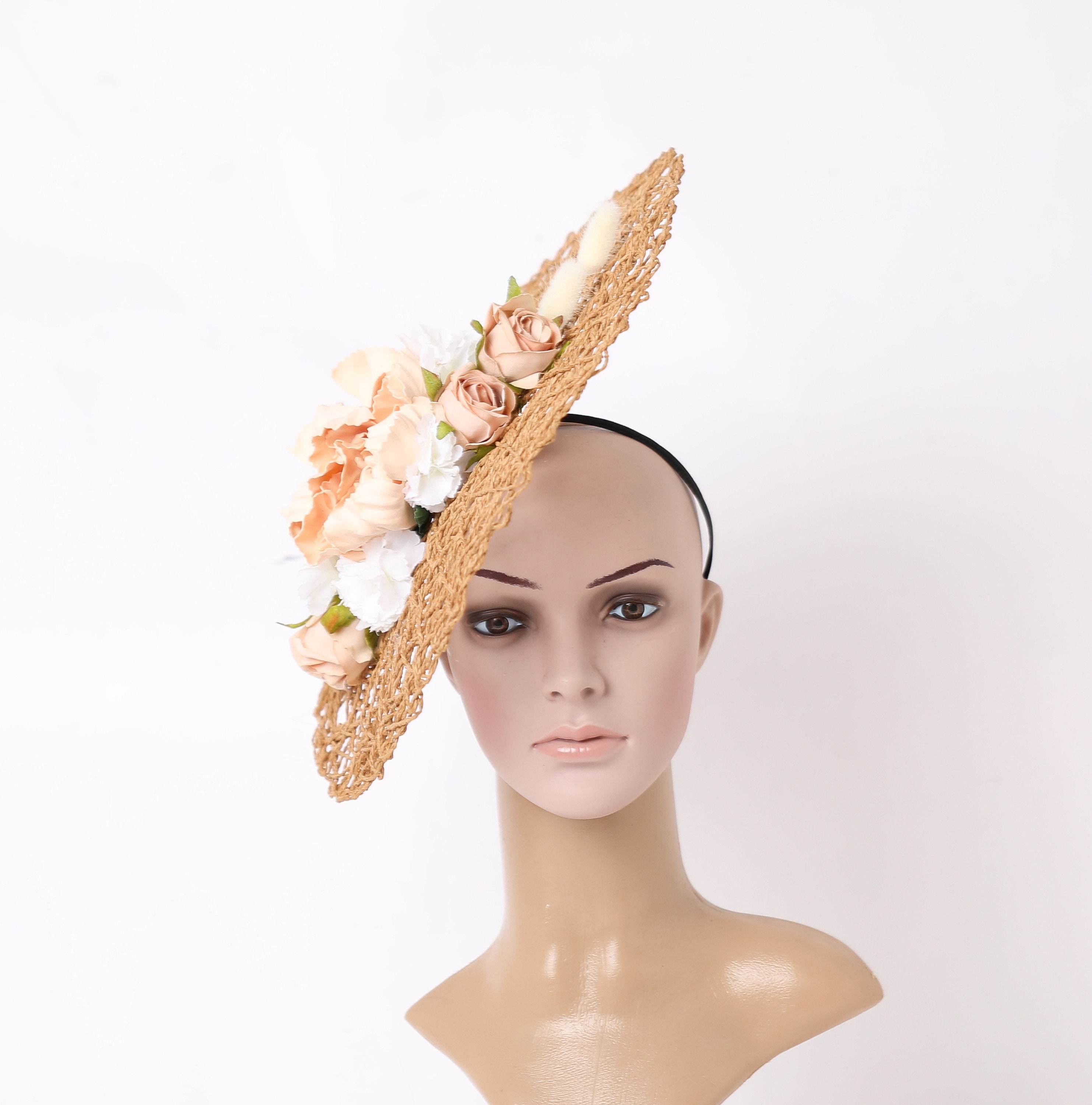 Natural Beige Straw Kentucky Derby Hat, Straw Royal Ascot Hat, Wedding ...