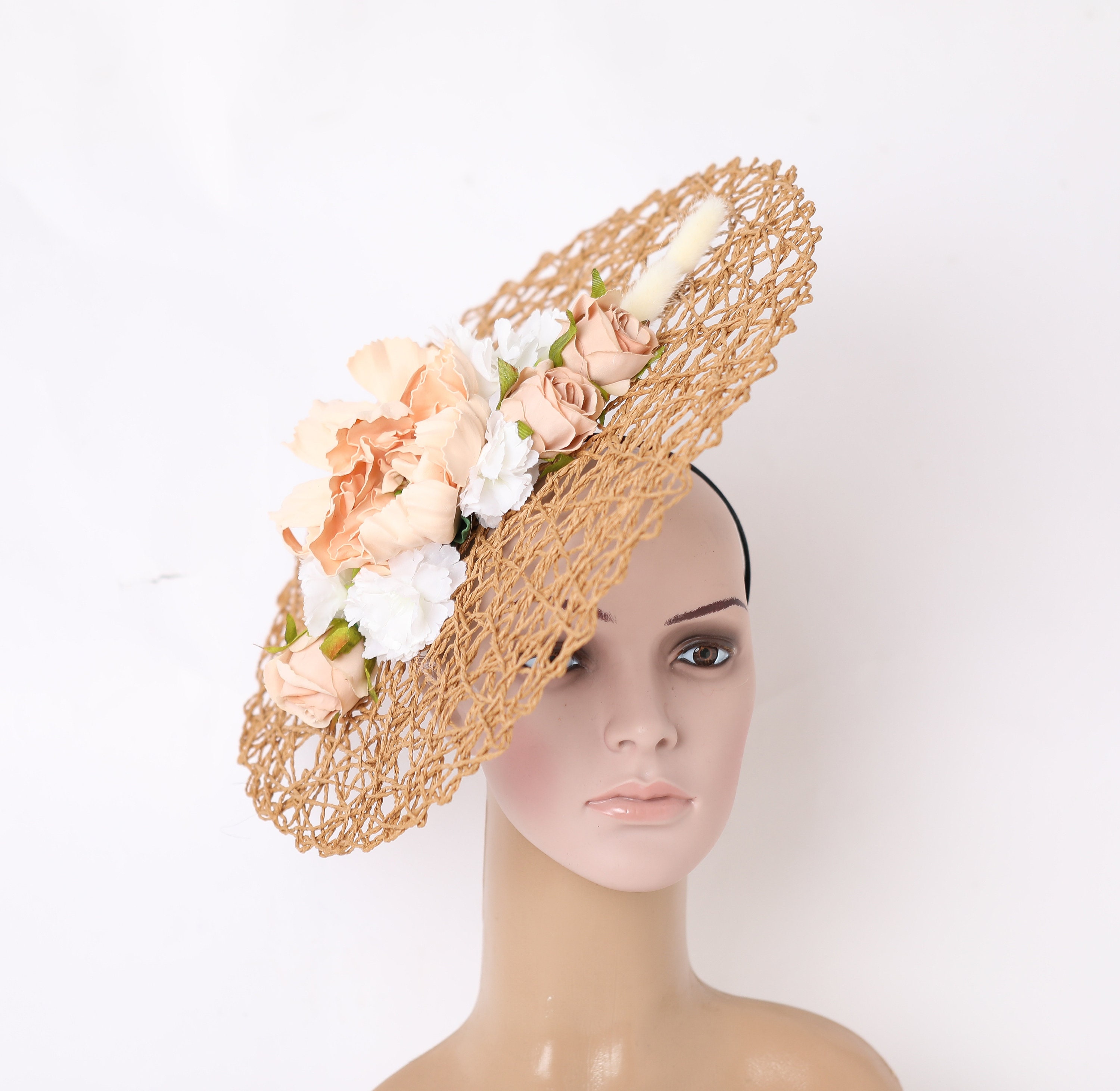Natural Beige Straw Kentucky Derby Hat, Straw Royal Ascot Hat, Wedding ...