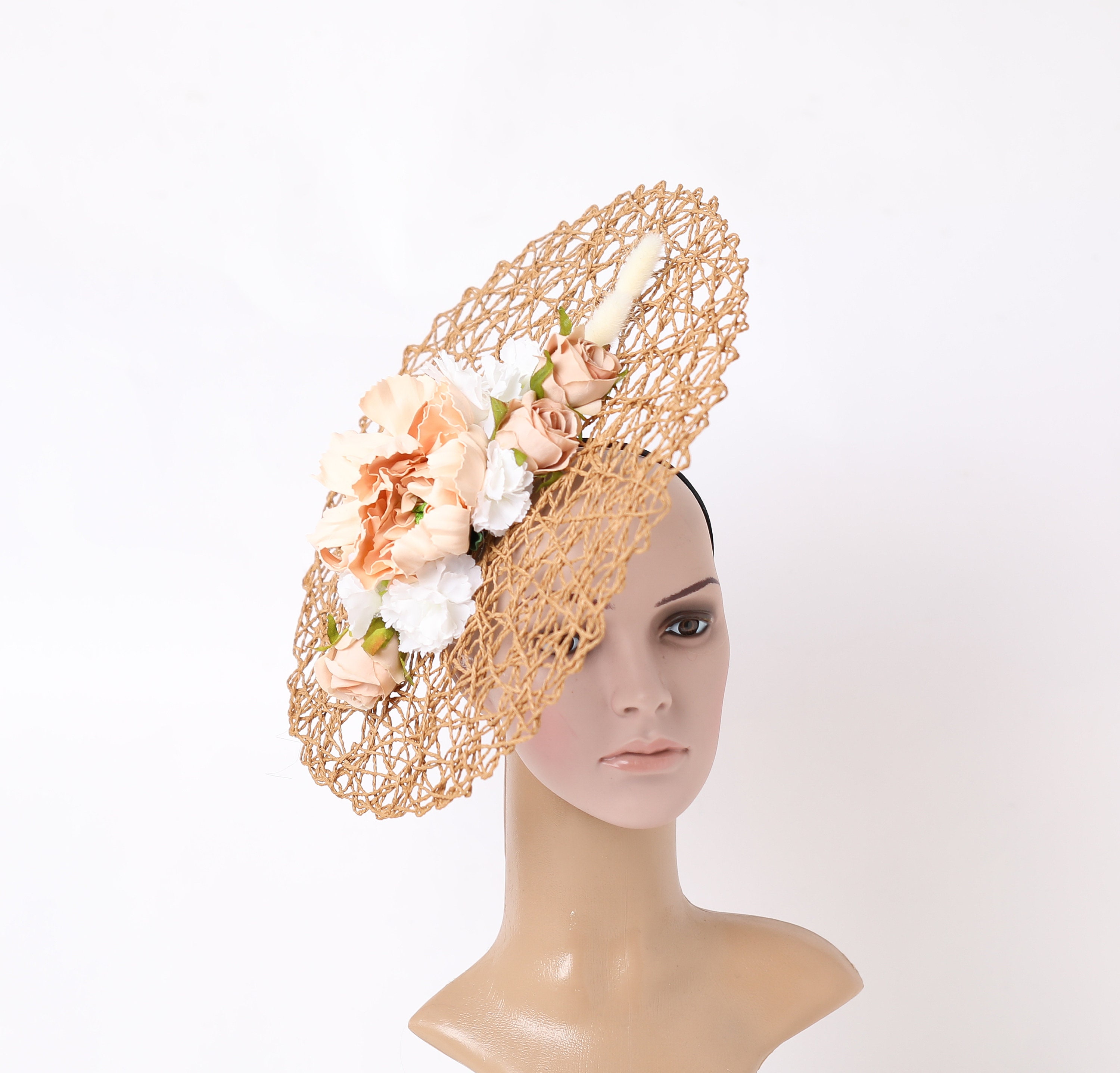 Natural Beige Straw Kentucky Derby Hat, Straw Royal Ascot Hat, Wedding ...