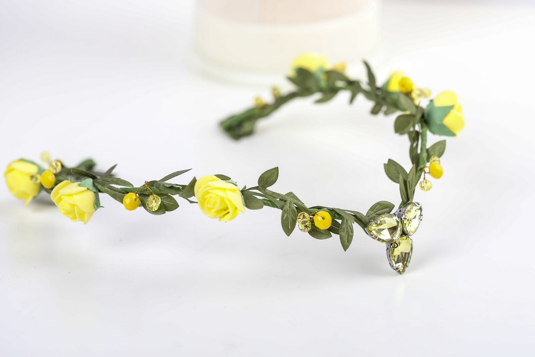 Yellow Elvish Flower Crown, Elf Headpiece, Leaf Fairy Crown, Elf Crown ...