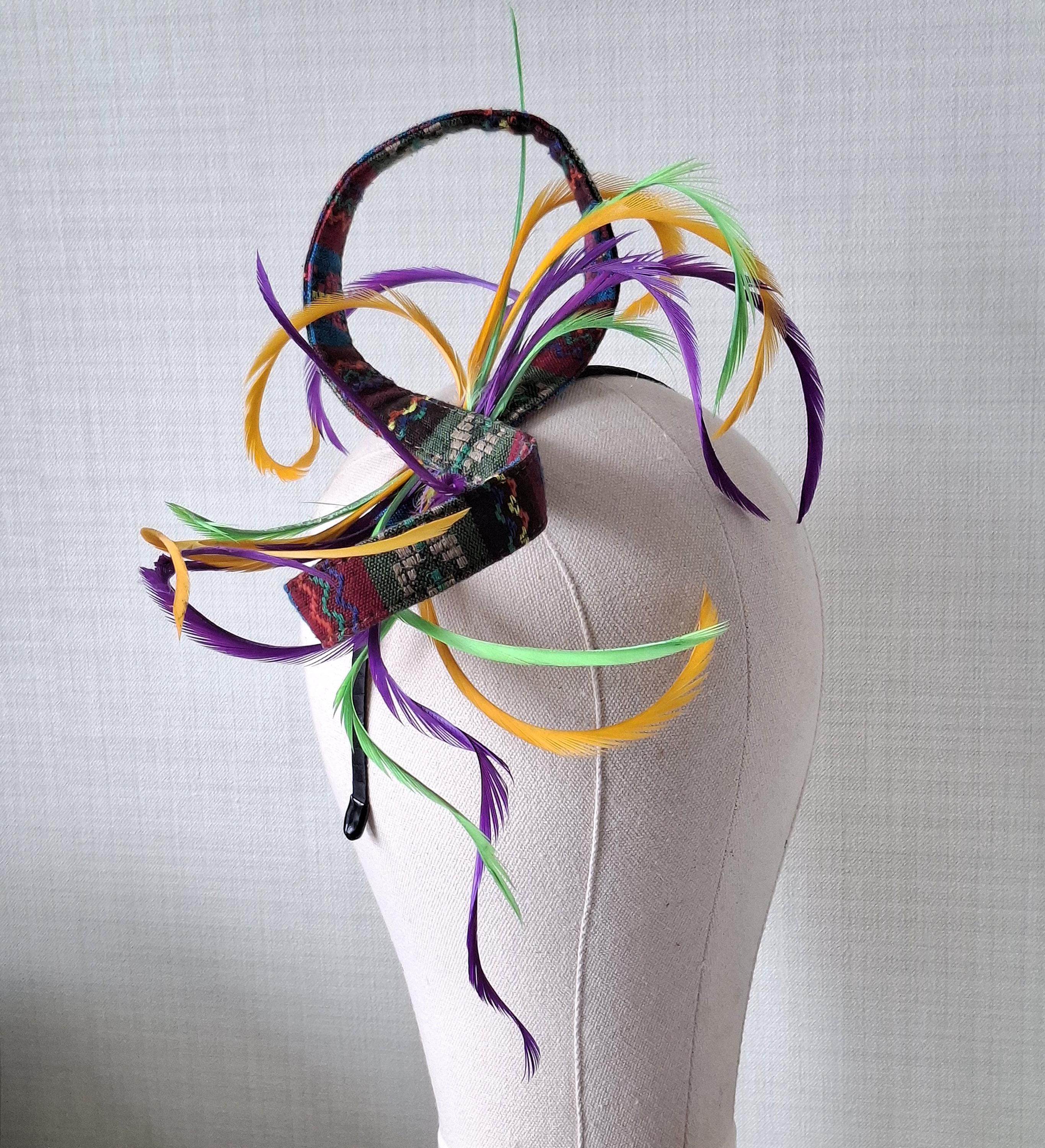 African Fascinator, African Print Headpiece Feather Women Hat African ...