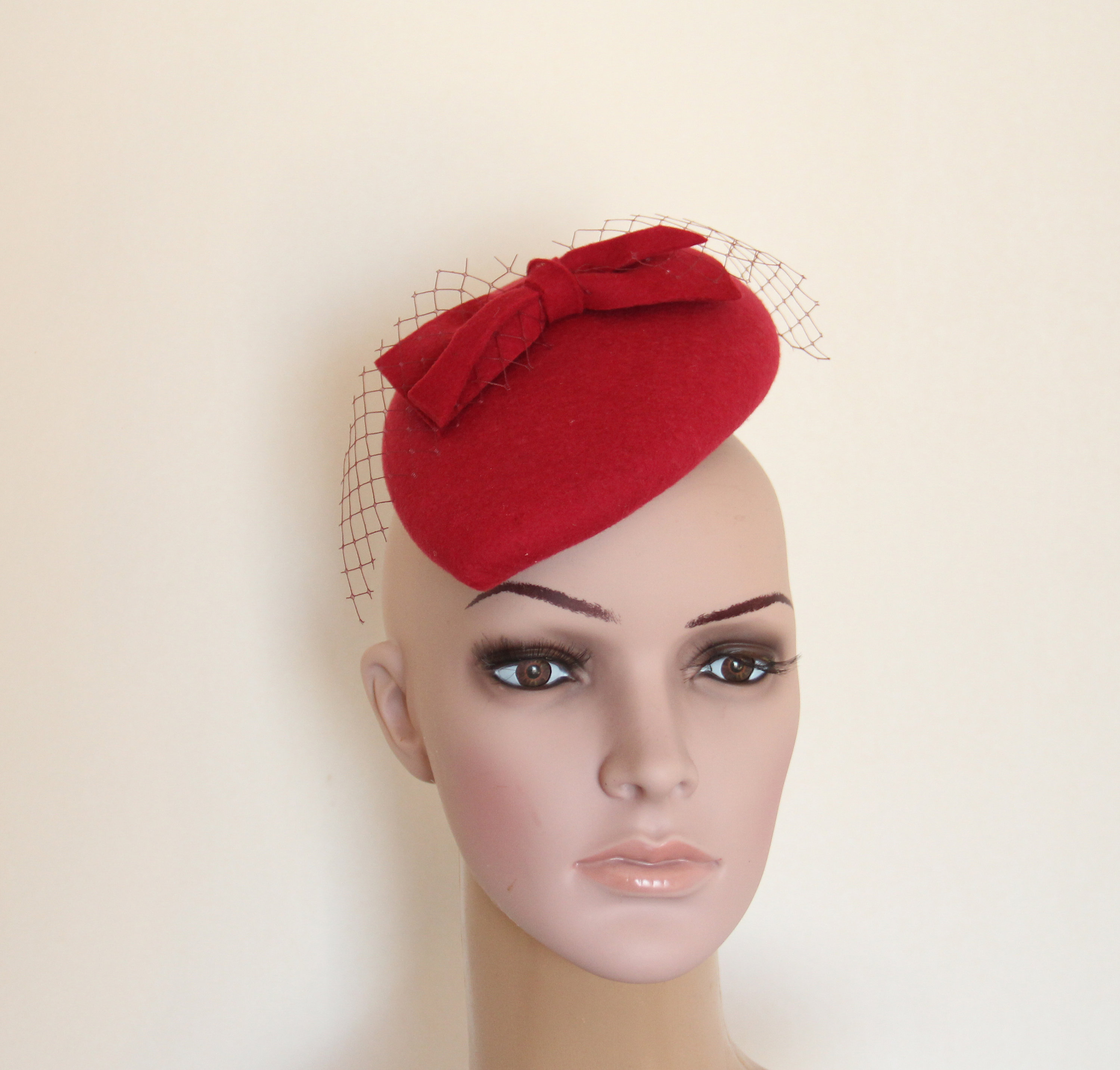 Red Pillbox, Merino Wool Fascinator Hat Red Bow Hat, Red Pillbox Hat ...