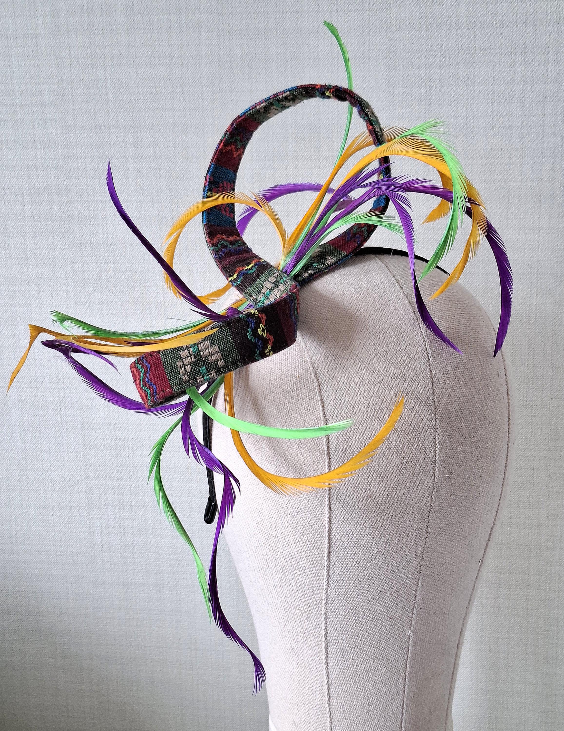 African Fascinator, African Print Headpiece Feather Women Hat African ...