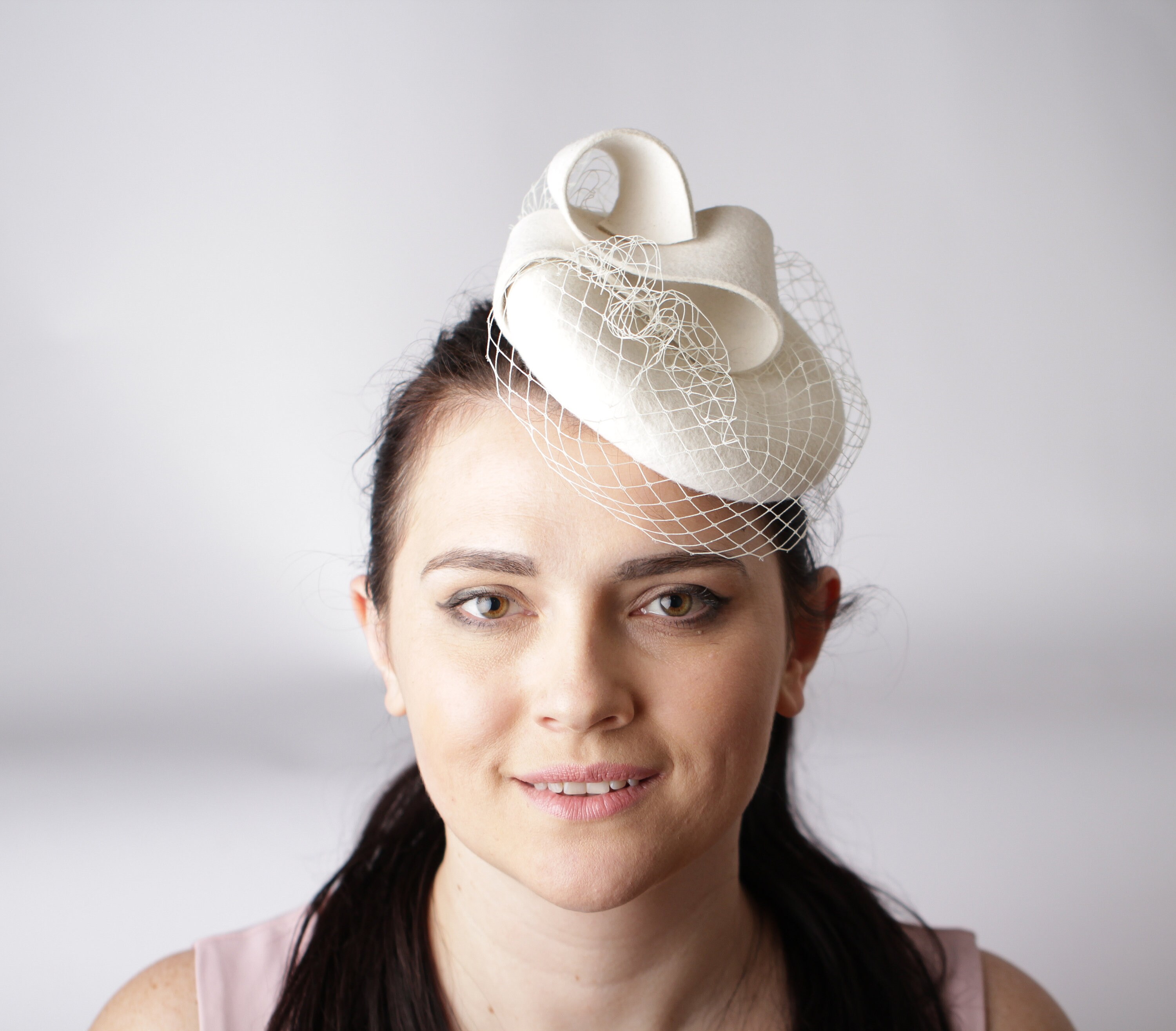 Ivory Pillbox Hat, Merino Ivory Wool Fascinator Hat Bow Hat, Ivory ...