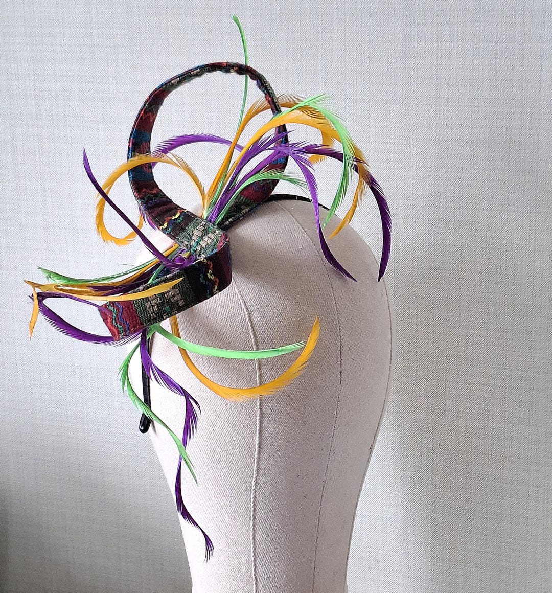 African Fascinator, African Print Headpiece Feather Women Hat African ...