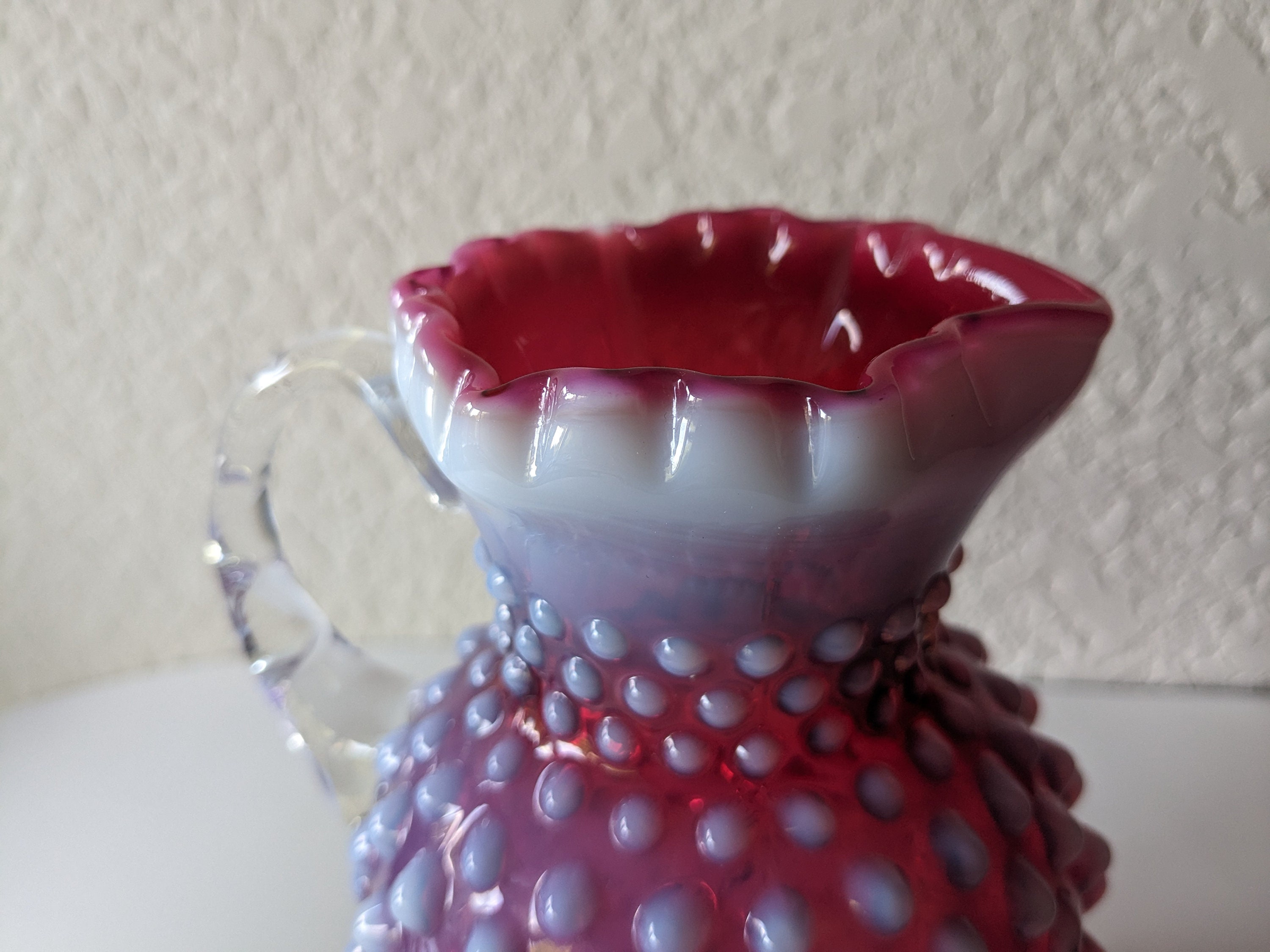 Fenton Cranberry Opalescent Hobnail Syrup Pitcher Crimped Rim - Etsy