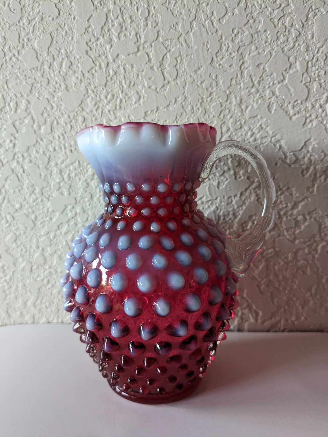 Fenton Cranberry Opalescent Hobnail Syrup Pitcher Crimped Rim - Etsy