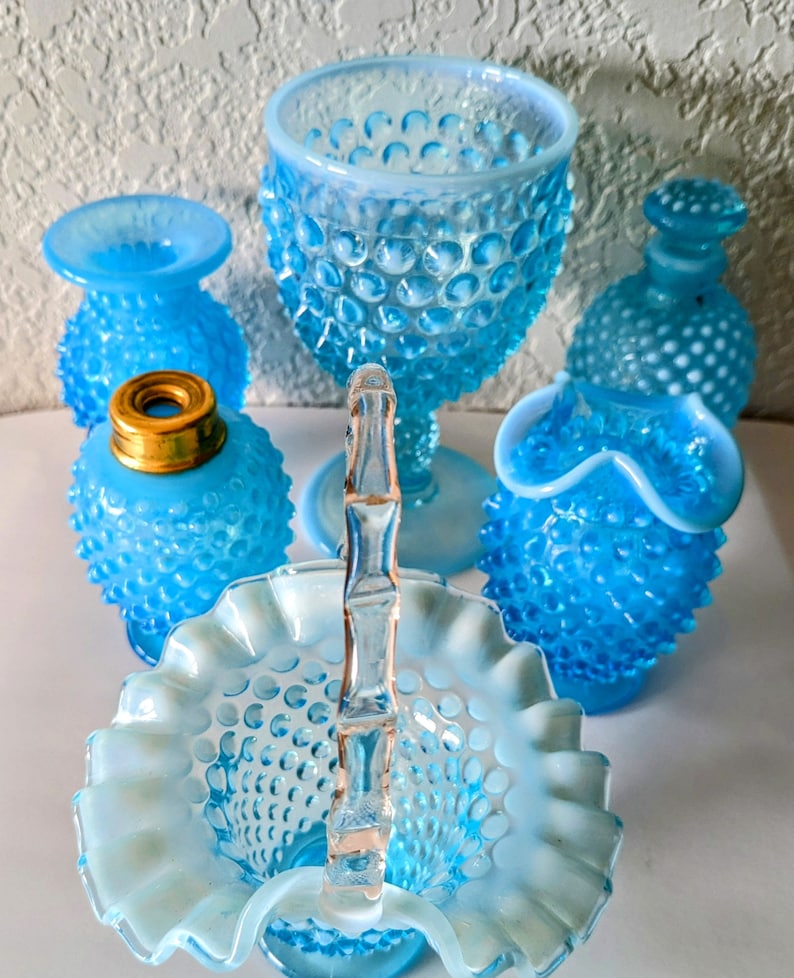 Fenton Blue Opalescent Hobnail Glass Collection - Etsy
