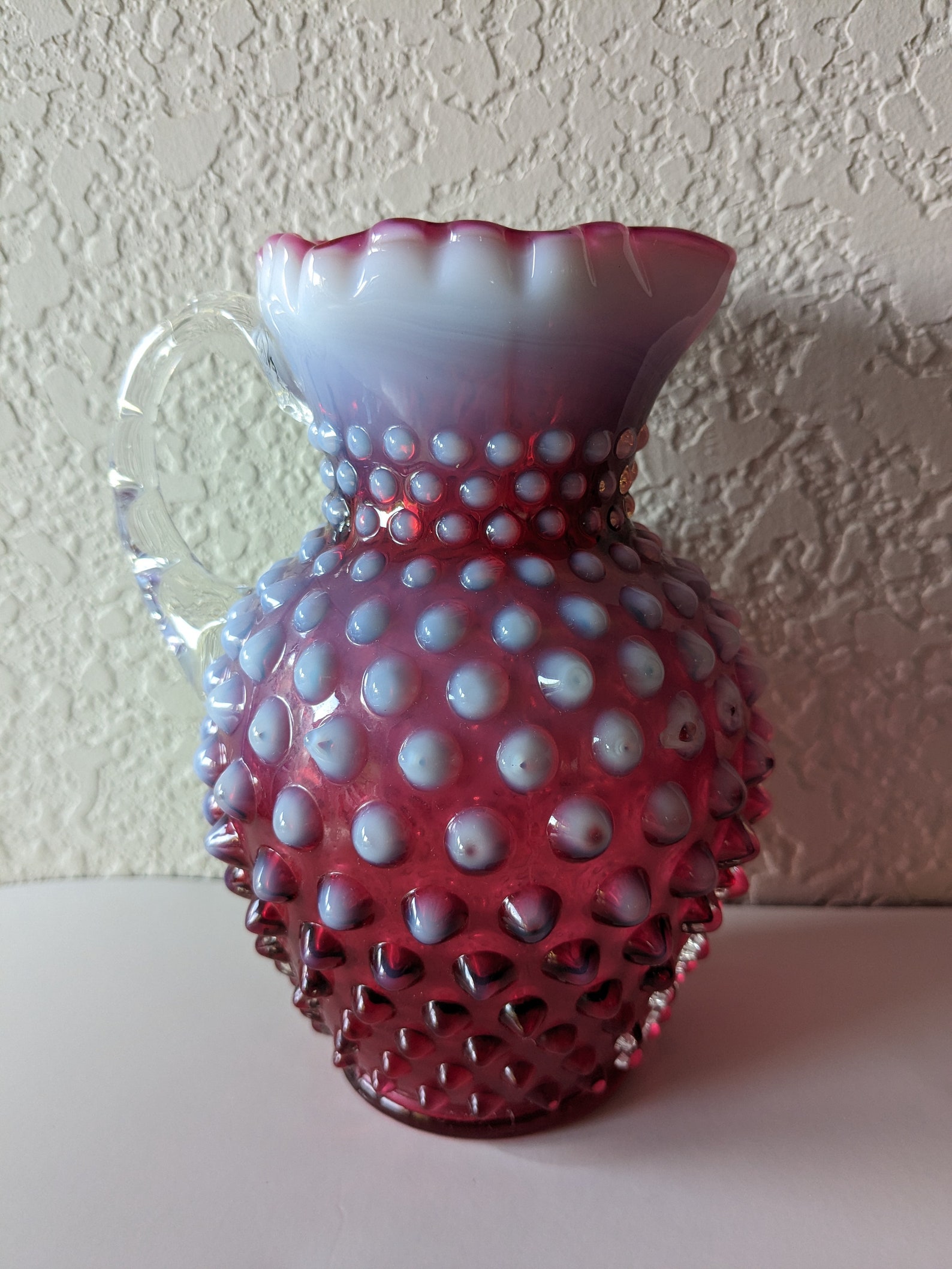 Fenton Cranberry Opalescent Hobnail Syrup Pitcher Crimped Rim - Etsy