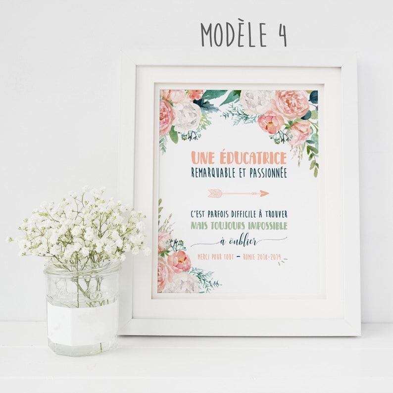 Affiche imprimable remerciement éducatrice, cadeau éducatrice, affiche ...