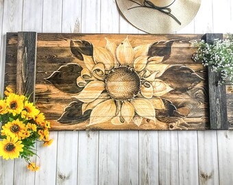 Sunflower Wood Wall Art Sunflower Decor Large Wall Art | Etsy