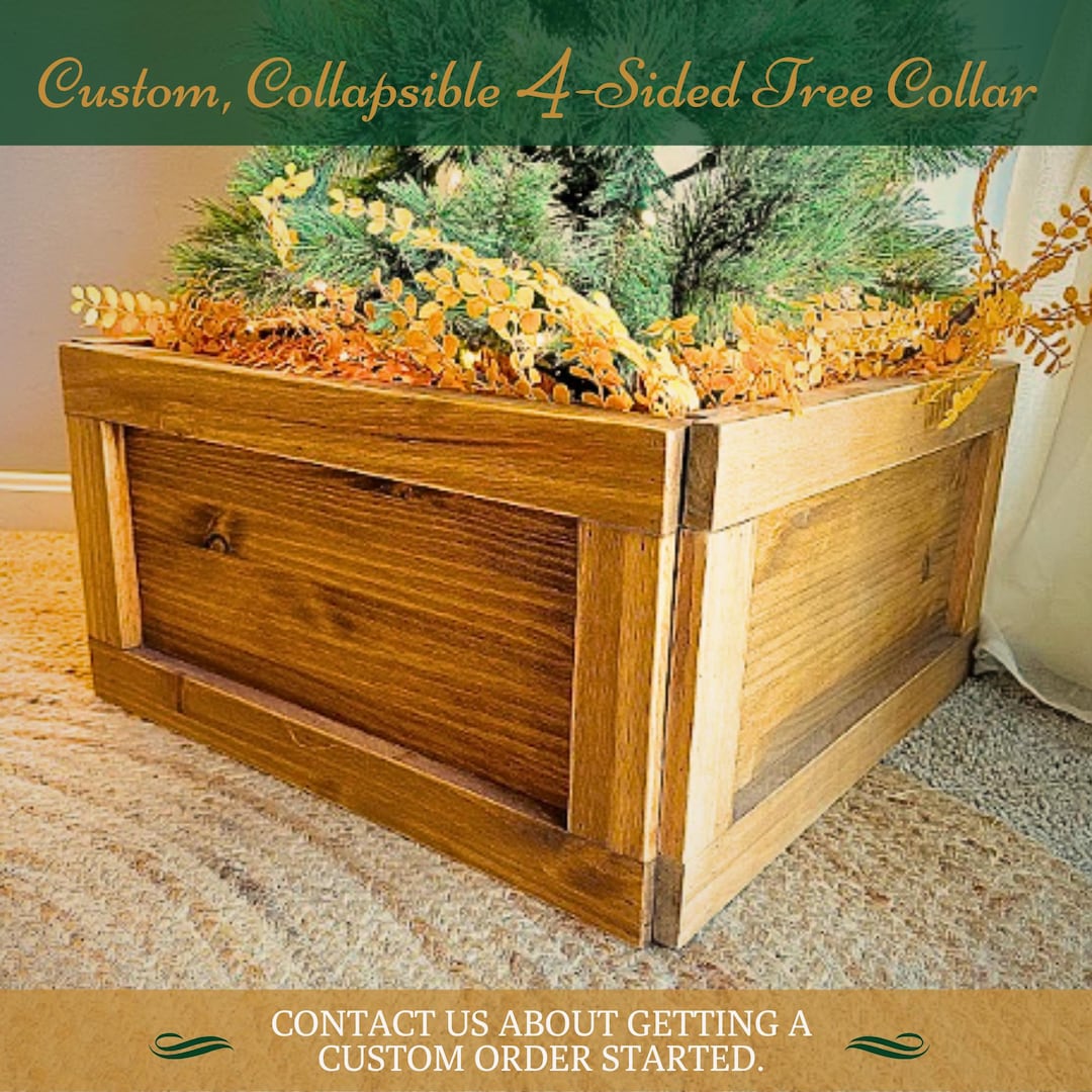 Rustic Farmhouse Christmas Tree Collar: Collapsible Wooden Box, Custom ...