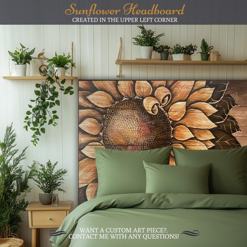 Wood Sunflower Headboard, Rustic Farmhouse Bedroom Decor - Etsy