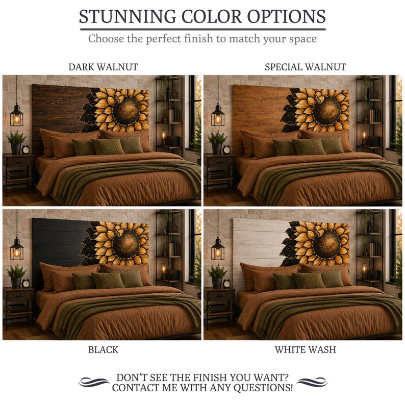 Custom Hand-carved Sunflower Headboard | Wood Stained Wall-mounted Bed ...