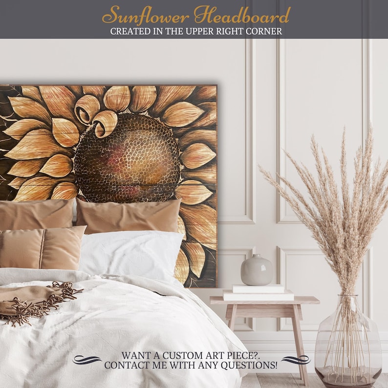 Wood Sunflower Headboard, Rustic Farmhouse Bedroom Decor - Etsy