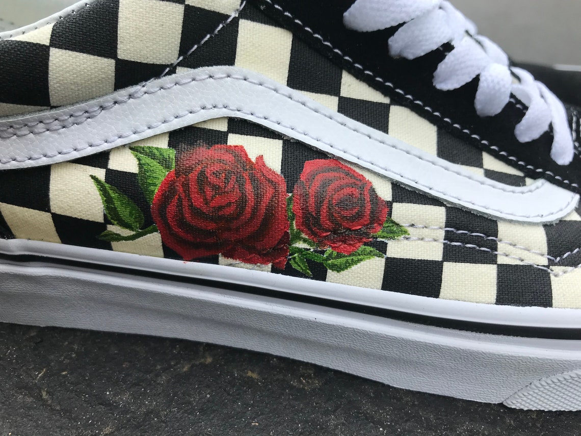Custom Rose Vans Old Skool Shoes Rose Vans Custom Vans Custom Sneakers ...