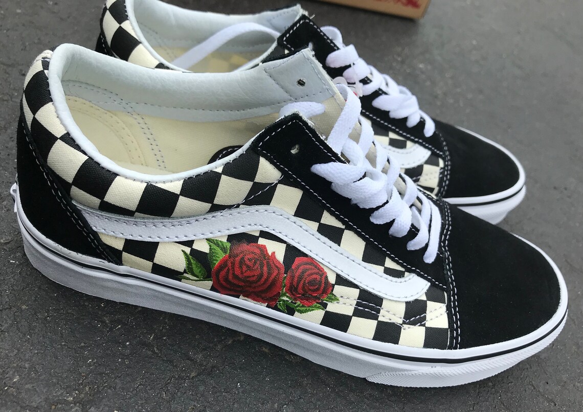 Custom Rose Vans Old Skool Shoes Rose Vans Custom Vans Custom Sneakers ...