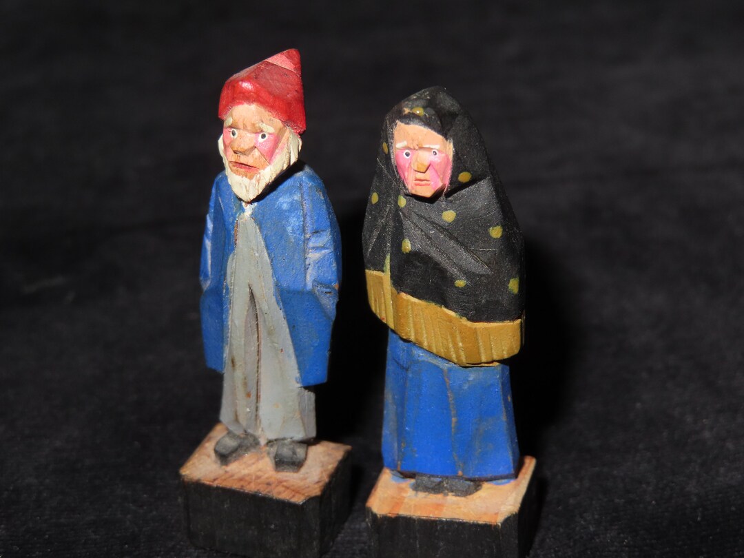 Lot of 3, Hand Painted & Carved Wooden Miniatures - Etsy