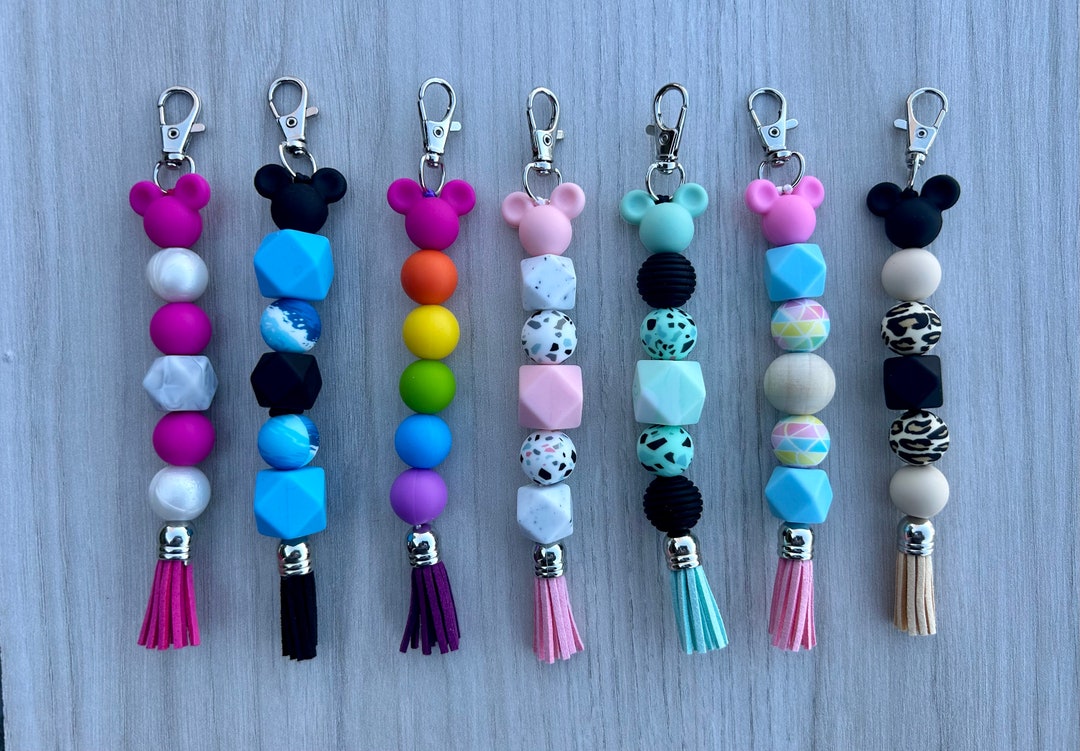 Mouse Keychains / Mouse Ear Keychain Gift / Mouse Ear Beaded Silicone ...