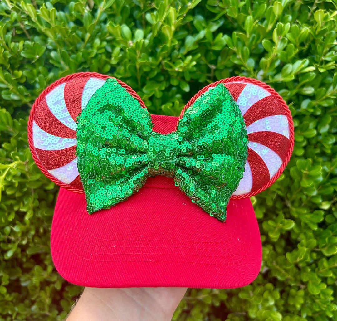 Peppermint Swirl Minnie Ear Visor / Red and Green Peppermint Mouse Ears ...