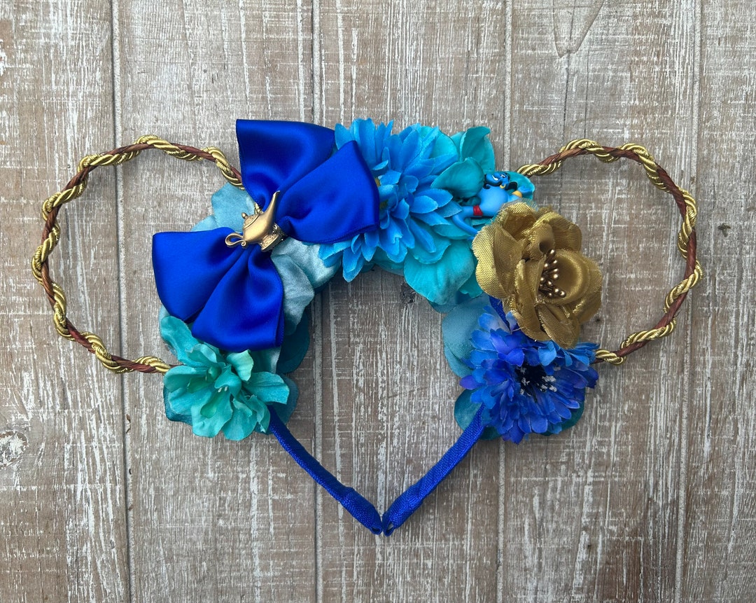 Blue Genie Mouse Ears / Blue and Gold Floral Mouse Ears - Etsy