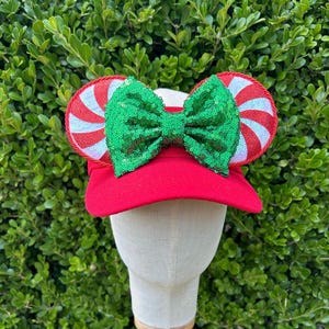 Peppermint Swirl Minnie Ear Visor / Red and Green Peppermint Mouse Ears ...