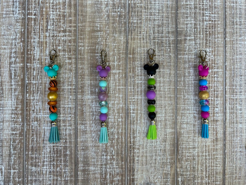 Bling Mouse Ear Keychain: Beaded Silicone, Tassel Charm - Etsy