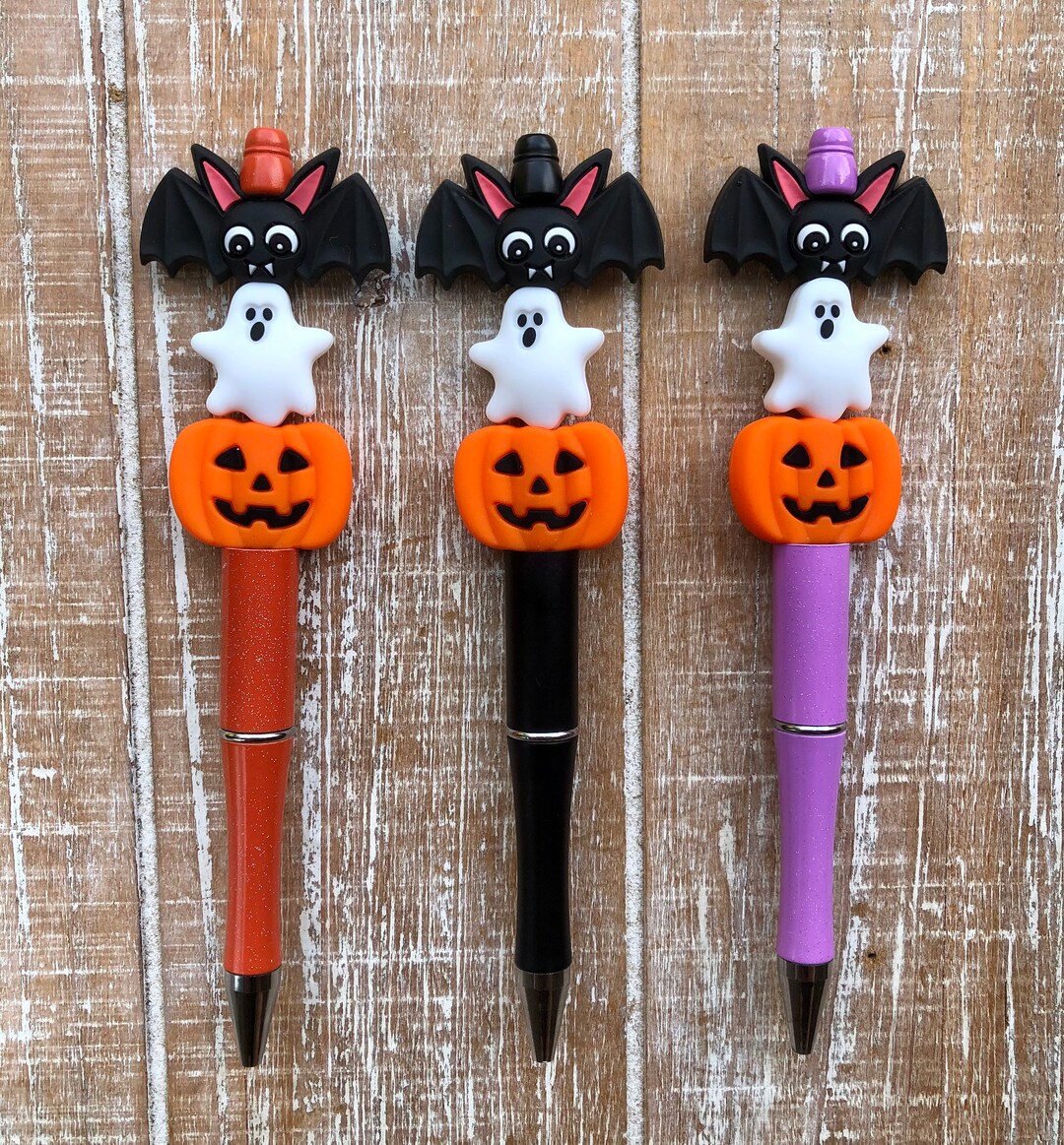 Halloween Trio Pen / Bat Ghost Pumpkin Pen / Refillable Black Ink Twist ...