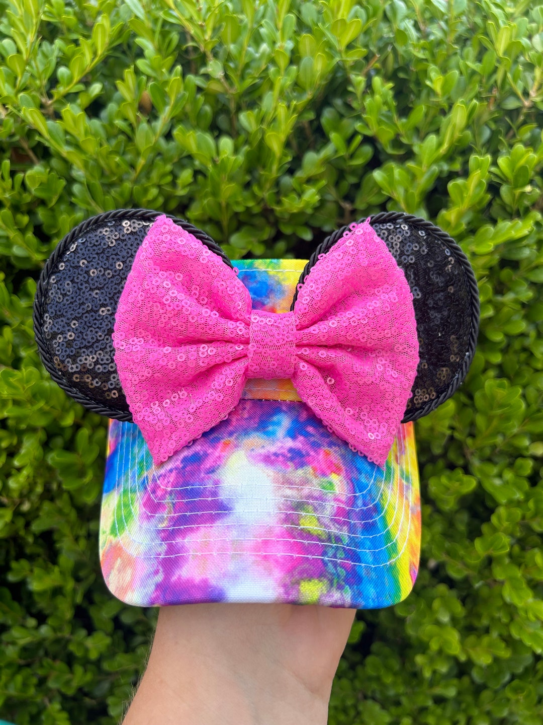 Tie Dye Neon Mouse Ear Visor / Rainbow Tie Dye Minnie Mouse Inspired ...
