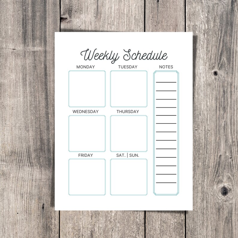 Simple Weekly Schedule Printable Instant Download Digital File Design ...