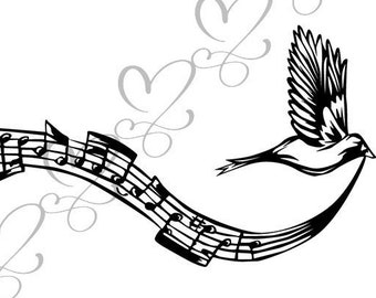 Bird and music notes | Etsy