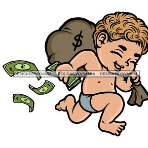 Blonde Baby Boy Running Carrying Money Bag Paper Chaser Hustler Wearing ...