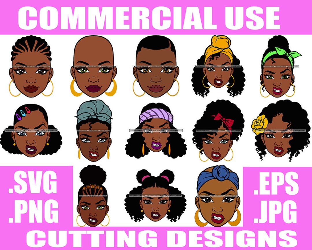 Bundle 12 Designs Nubian Women Different Hairstyles Beauty Salon Logo ...