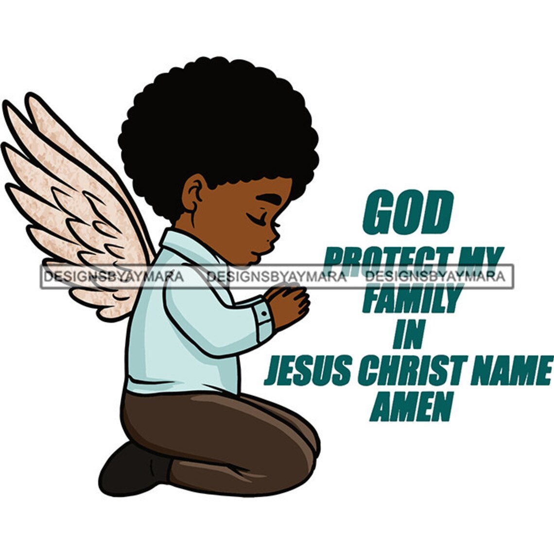 Black Boy Praying God Protect My Family Wings Little Angel - Etsy