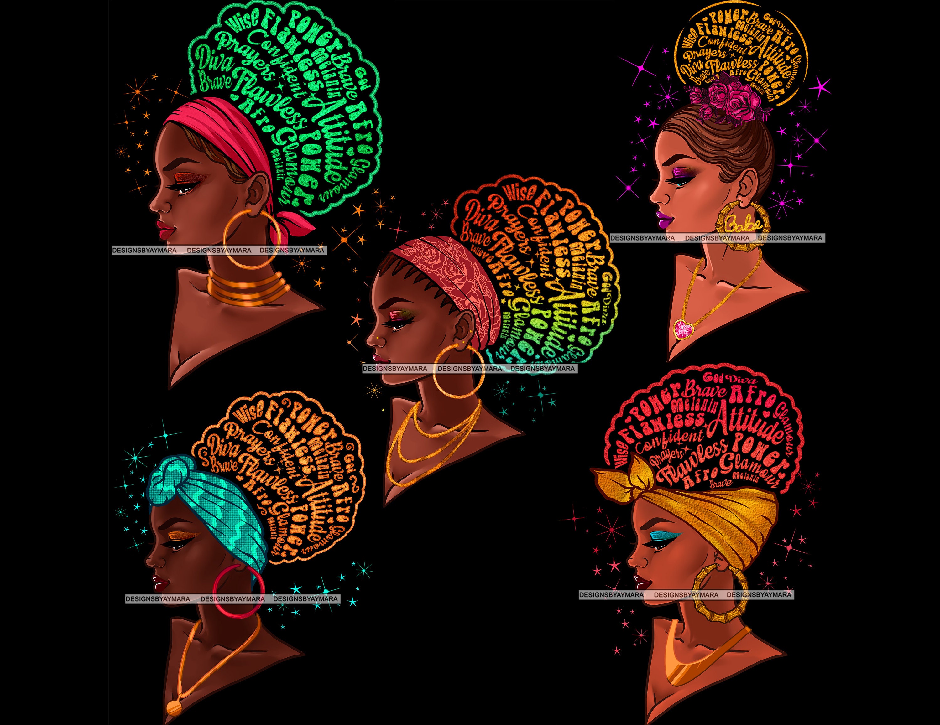 Bundle 5 Afro Woman Messy Bun Puff Brave Flawless Attitude - Etsy